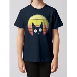 wat? Apparel T-Shirt Sunset Cat in Dunkelblau | Gr.: 134-146