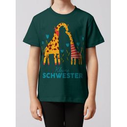 wat? Apparel T-Shirt GIraffe Kleine Schwester in Dunkelgr&uuml;n | Gr.: 134-146