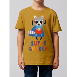 wat? Apparel T-Shirt Waschb&auml;r Superbruder in Ocker | Gr.: 122/128