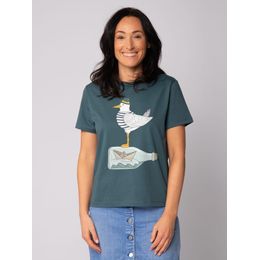 wat? Apparel T-Shirt M&ouml;we mit Hut in Petrol | Gr.: 38