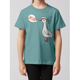 wat? Apparel T-Shirt Moin Seagull in Teal Monstera | Gr.: 122/128