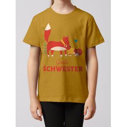wat? Apparel T-Shirt Fuchs Gro&szlig;e Schwester in Ocker | Gr.: 152-164