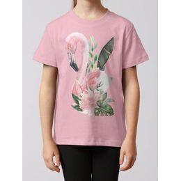 wat? Apparel T-Shirt Flamingo mit Blumen in Rosa | Gr.: 152-164