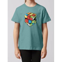 wat? Apparel T-Shirt Pixel Zauberw&uuml;rfel in Teal Monstera | Gr.: 134-146