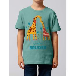 wat? Apparel T-Shirt Giraffe Gro&szlig;er Bruder in Teal Monstera | Gr.: 110/116