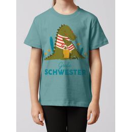 wat? Apparel T-Shirt Krokodil Gro&szlig;e Schwester in Teal Monstera | Gr.: 134-146