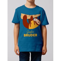 wat? Apparel T-Shirt Faultier Gro&szlig;er Bruder in Blau | Gr.: 152-164