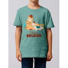 wat? Apparel T-Shirt Lama Kleiner Bruder in Teal Monstera | Gr.: 110/116