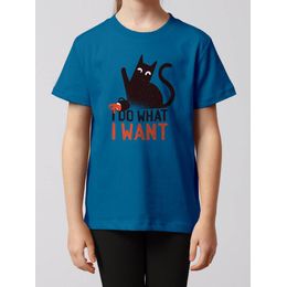 wat? Apparel T-Shirt Cat in Blau | Gr.: 110/116