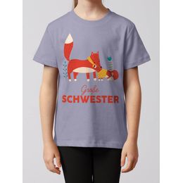 wat? Apparel T-Shirt Fuchs Gro&szlig;e Schwester in Lavender | Gr.: 134-146