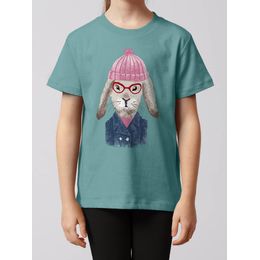wat? Apparel T-Shirt Hase in Teal Monstera | Gr.: 110/116