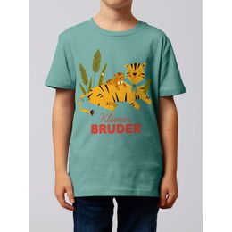 wat? Apparel T-Shirt Tiger Kleiner Bruder in Teal Monstera | Gr.: 134-146