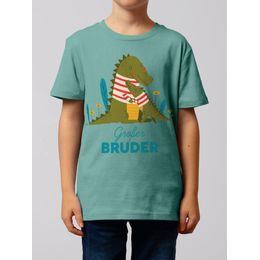 wat? Apparel T-Shirt Krokodil Gro&szlig;er Bruder in Teal Monstera | Gr.: 134-146