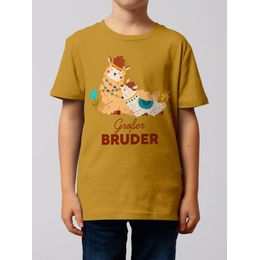 wat? Apparel T-Shirt Lama Gro&szlig;er Bruder in Ocker | Gr.: 122/128