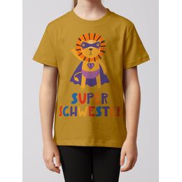 wat? Apparel T-Shirt L&ouml;we Superschwester in Ocker | Gr.: 134-146