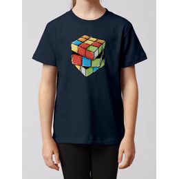wat? Apparel T-Shirt Pixel Zauberw&uuml;rfel in Dunkelblau | Gr.: 134-146
