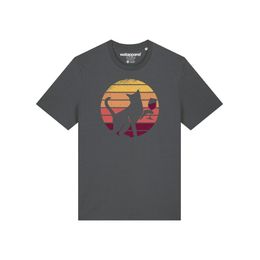 wat? Apparel T-Shirt Sunset Katze & Rotwein in Grau | Gr.: 60