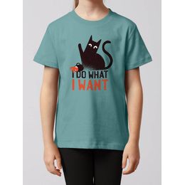 wat? Apparel T-Shirt Cat in Teal Monstera | Gr.: 98/104