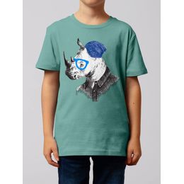 wat? Apparel T-Shirt Nashorn in Teal Monstera | Gr.: 122/128