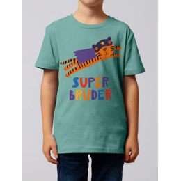 wat? Apparel T-Shirt Tiger Superbruder in Teal Monstera | Gr.: 152-164