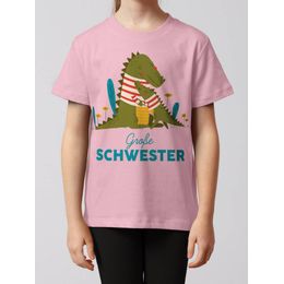 wat? Apparel T-Shirt Krokodil Gro&szlig;e Schwester in Rosa | Gr.: 110/116