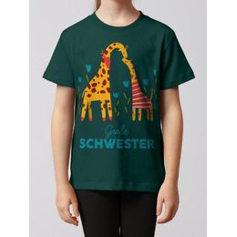 wat? Apparel T-Shirt Giraffe Gro&szlig;e Schwester in Dunkelgr&uuml;n | Gr.: 122/128