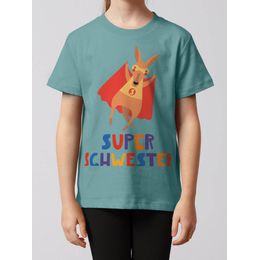 wat? Apparel T-Shirt K&auml;nguru Superschwester in Teal Monstera | Gr.: 122/128