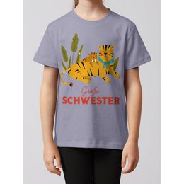 wat? Apparel T-Shirt Tiger Gro&szlig;e Schwester in Lavender | Gr.: 152-164