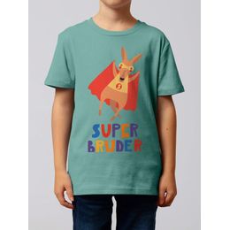 wat? Apparel T-Shirt K&auml;nguru Superbruder in Teal Monstera | Gr.: 110/116