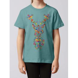 wat? Apparel T-Shirt Floral Deer in Teal Monstera | Gr.: 122/128