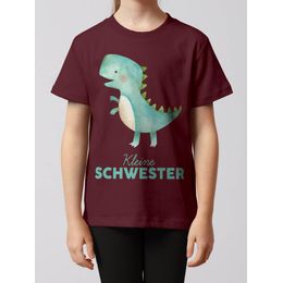 wat? Apparel T-Shirt Dinosaurier 03 Kleine Schwester in Weinrot | Gr.: 110/116