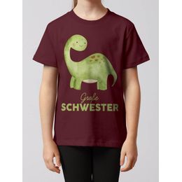 wat? Apparel T-Shirt Dinosaurier 04 Gro&szlig;e Schwester in Weinrot | Gr.: 134-146