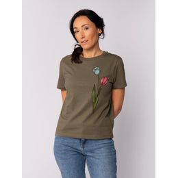 wat? Apparel T-Shirt Blume in Wasserfarbe 05 in Khaki | Gr.: 40