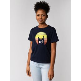 wat? Apparel T-Shirt Sunset Cat in Dunkelblau | Gr.: 40