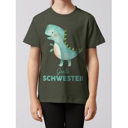 wat? Apparel T-Shirt Dinosaurier 03 Gro&szlig;e Schwester in Khaki | Gr.: 122/128