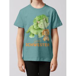 wat? Apparel T-Shirt Dinosaurier 07 Gro&szlig;e Schwester in Teal Monstera | Gr.: 110/116