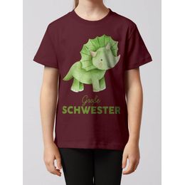 wat? Apparel T-Shirt Dinosaurier 01 Gro&szlig;e Schwester in Weinrot | Gr.: 110/116