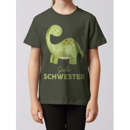 wat? Apparel T-Shirt Dinosaurier 04 Gro&szlig;e Schwester in Khaki | Gr.: 134-146