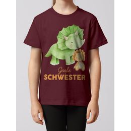 wat? Apparel T-Shirt Dinosaurier 07 Gro&szlig;e Schwester in Weinrot | Gr.: 134-146