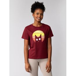 wat? Apparel T-Shirt Sunset Cat in Weinrot | Gr.: 40