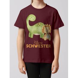 wat? Apparel T-Shirt Dinosaurier 06 Kleine Schwester in Weinrot | Gr.: 110/116