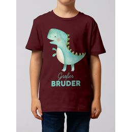 wat? Apparel T-Shirt Dinosaurier 03 Gro&szlig;er Bruder in Weinrot | Gr.: 134-146