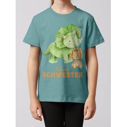 wat? Apparel T-Shirt Dinosaurier 07 Kleine Schwester in Teal Monstera | Gr.: 98/104