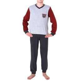 Normann Frottee Pyjama langarm Schlafanzug B&uuml;ndchen - 65477 in dunkelgrau | Gr.: 134/140