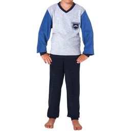 Normann Frottee Pyjama langarm Schlafanzug B&uuml;ndchen - 65472 in navy | Gr.: 122/128