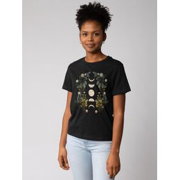wat? Apparel T-Shirt Moonphases & Flowers in Schwarz | Gr.: 36