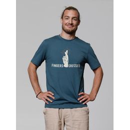 wat? Apparel T-Shirt Fingers crossed in Petrol | Gr.: 52