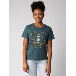 wat? Apparel T-Shirt Moonphases & Flowers in Petrol | Gr.: 36