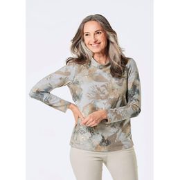 GOLDNER Kurzgr&ouml;&szlig;e: Elegantes Langarmshirt mit Foliendruck in grau / melange | Gr.: 20