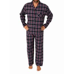 Normann Flanell Schlafanzug langarm Pyjama zum durchkn&ouml;pfen - 70806 in navy | Gr.: 56
